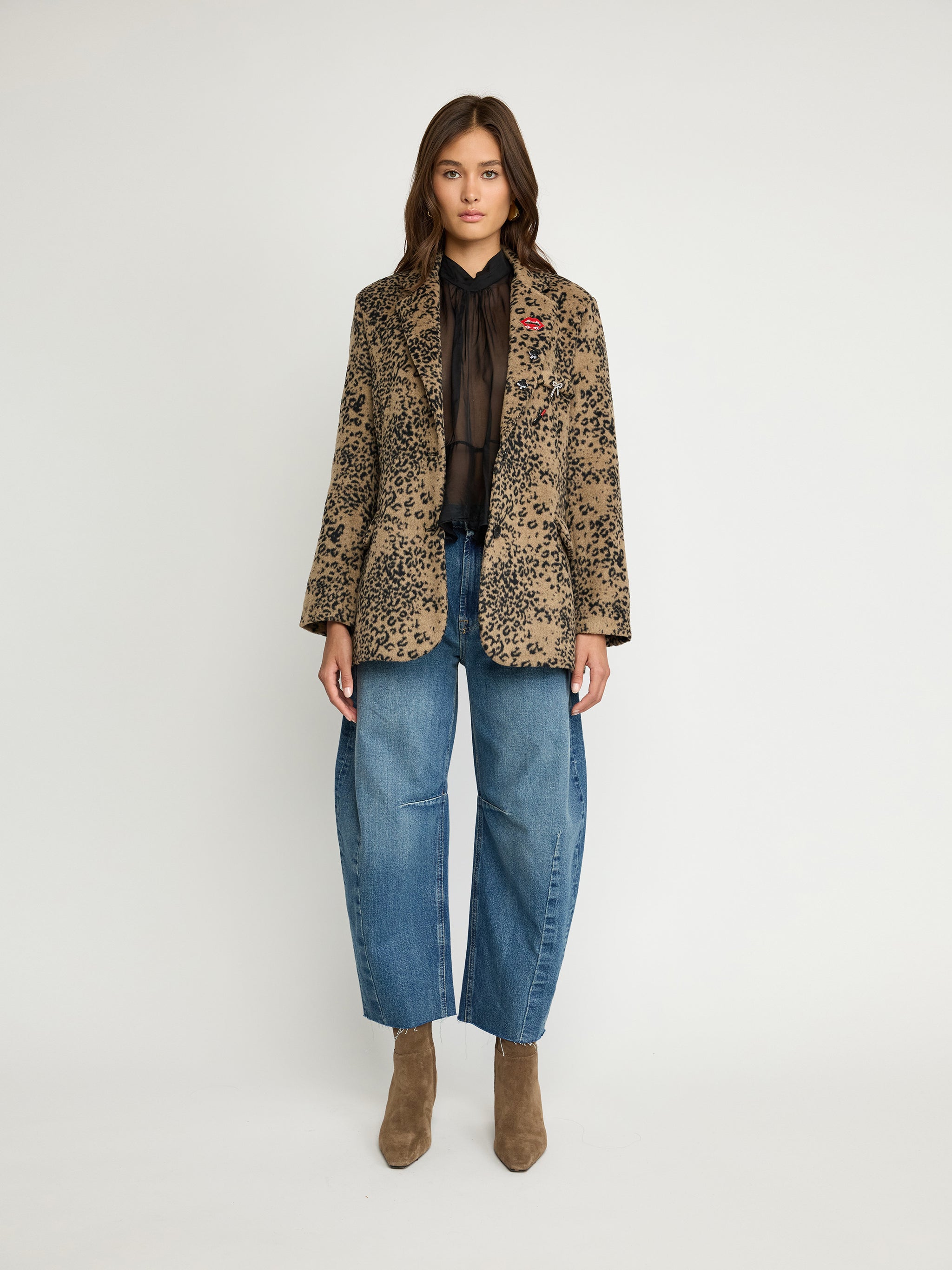 Leopard Print Single-Breasted Blazer