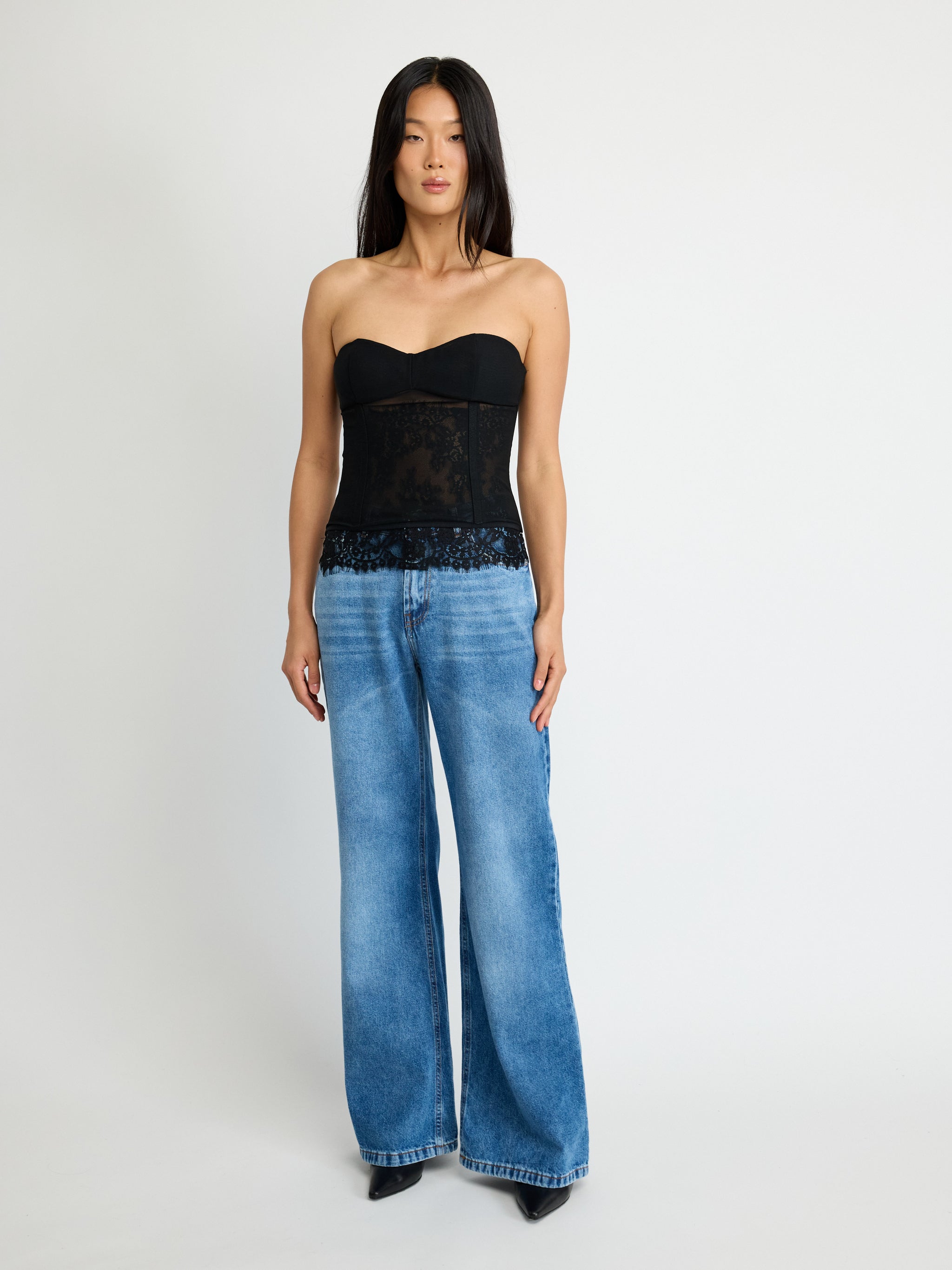 Structured Lace-Trim Bustier Top